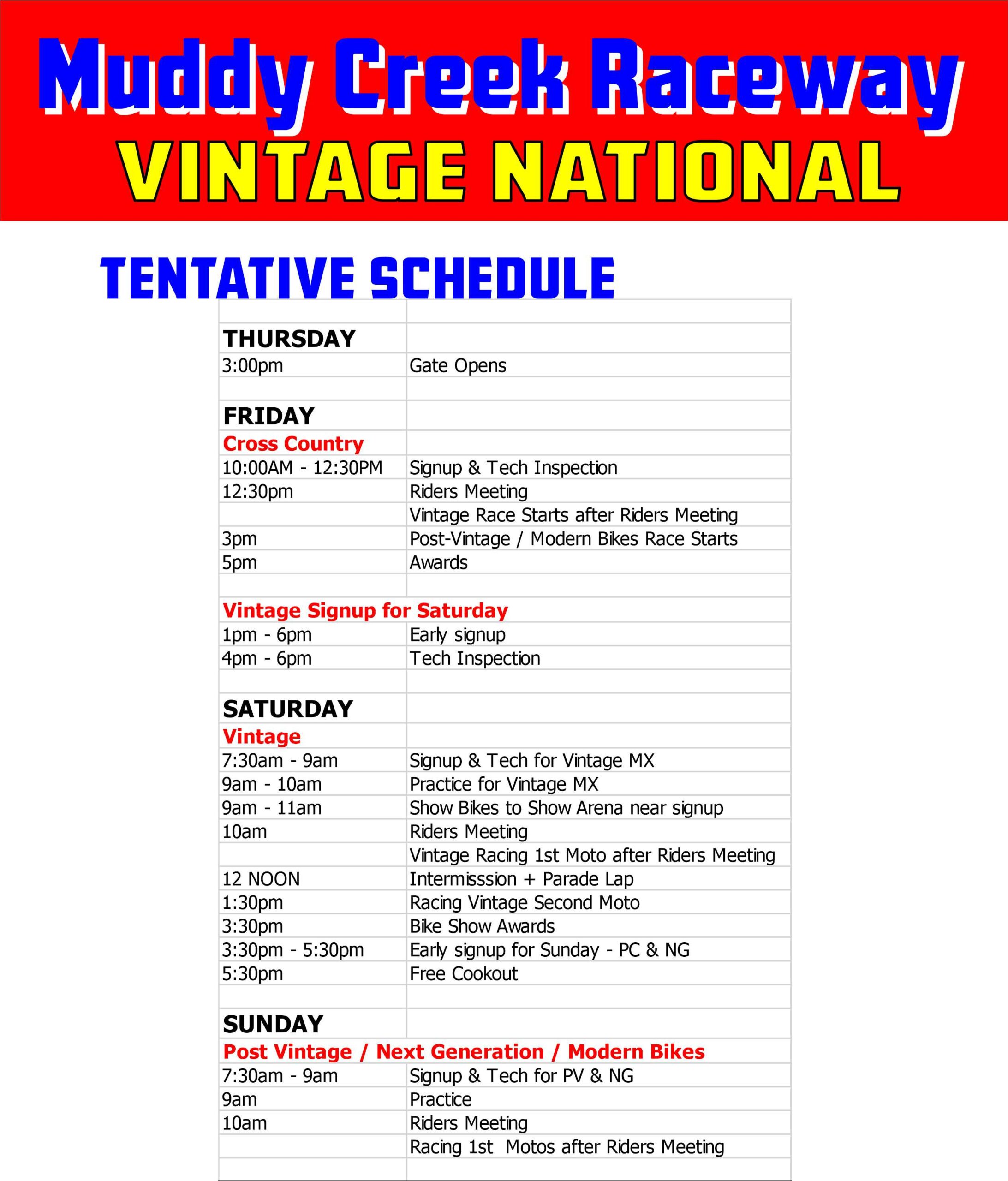 VINTAGE RACE SCHEDULE – REVISED for TENNESSEE VINTAGE NATIONAL Weekend ...